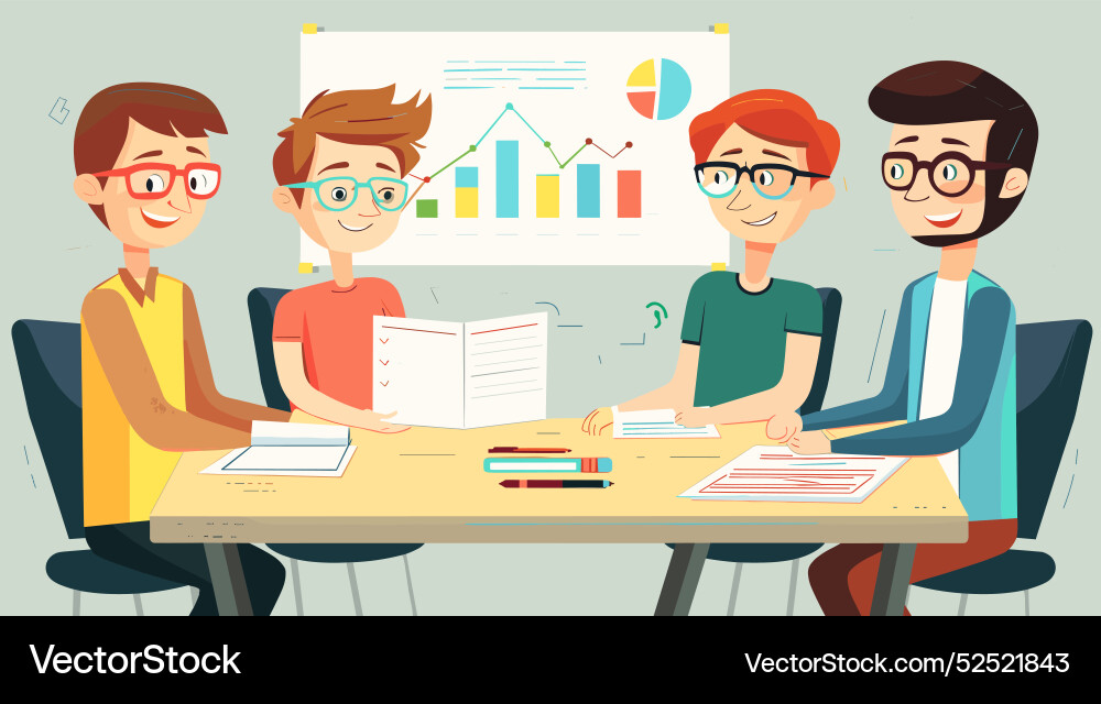 Four men their 30s discussing project plans Vector Image