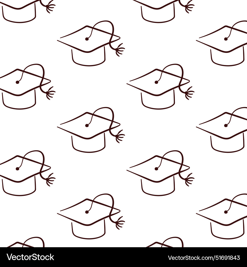 Graduation hat seamless pattern in line art style Vector Image