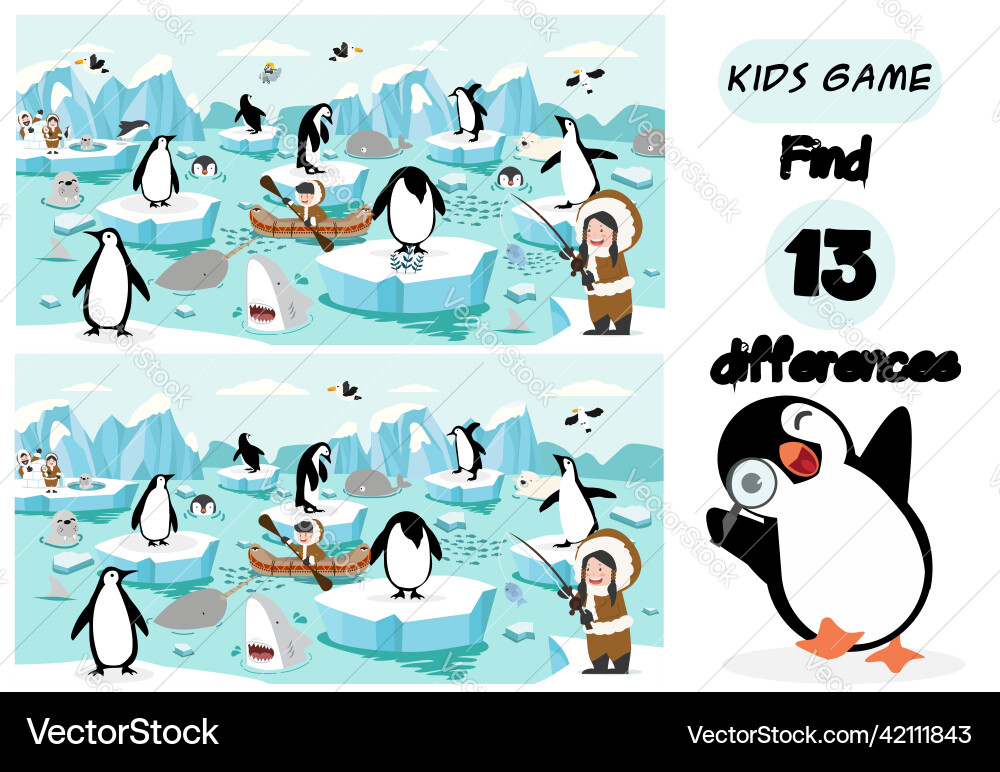 North pole arctic find differences game Royalty Free Vector