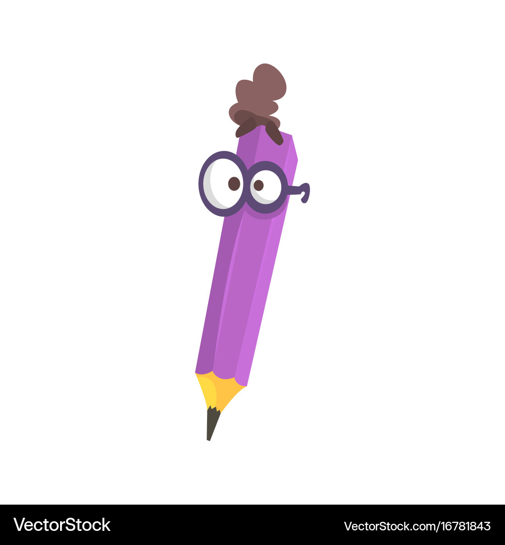 Smart cartoon purple pencil comic character Vector Image