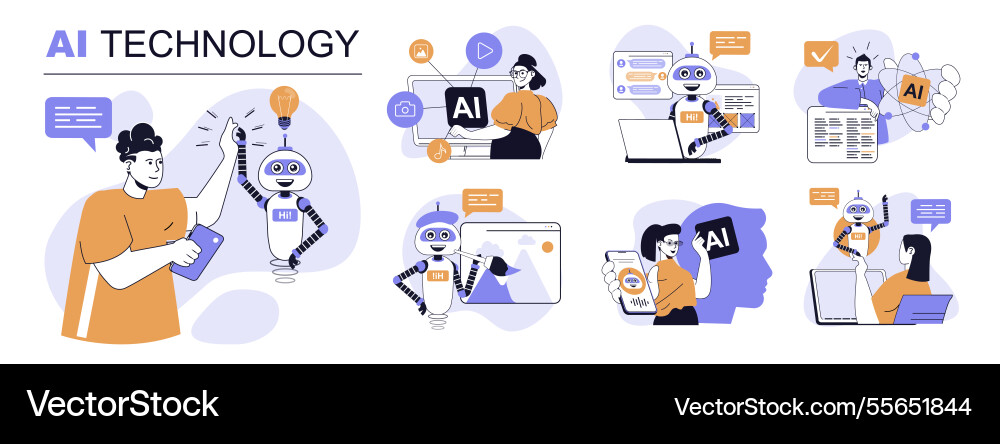 AI Technology & Digital Assistants Royalty Free Vector