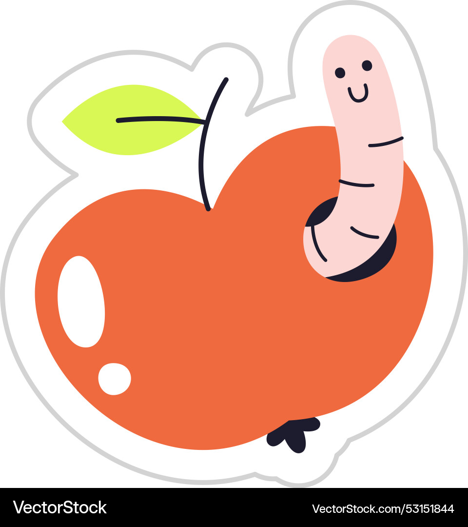 Apple with worm school sticker Royalty Free Vector Image