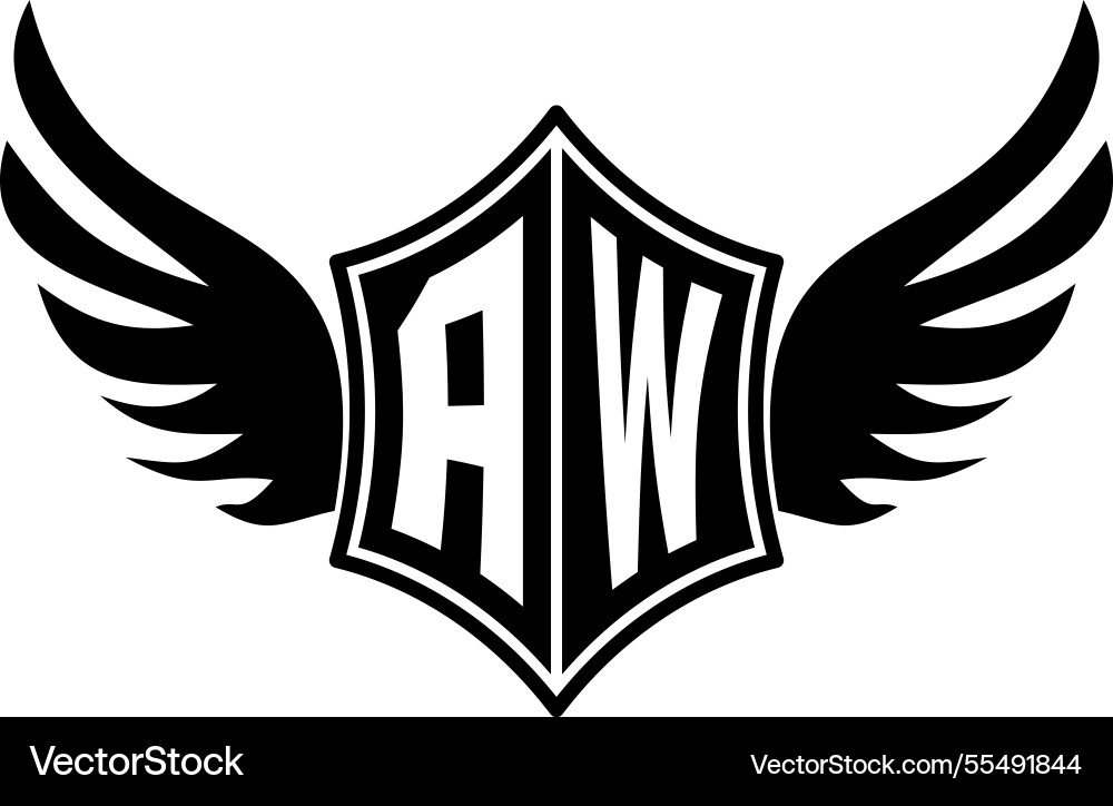 Aw Logo Emblem mit Flügel- und Schildschablone Vektorbild