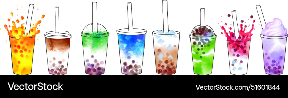 Bubble tea watercolor collection Royalty Free Vector Image