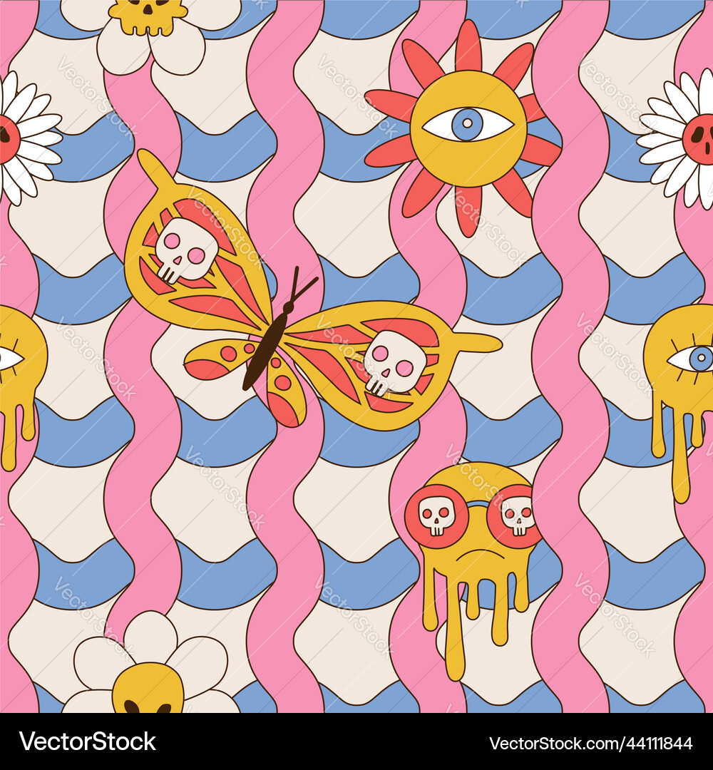 Retro 70s 60s hippie groovy halloween wavy Vector Image