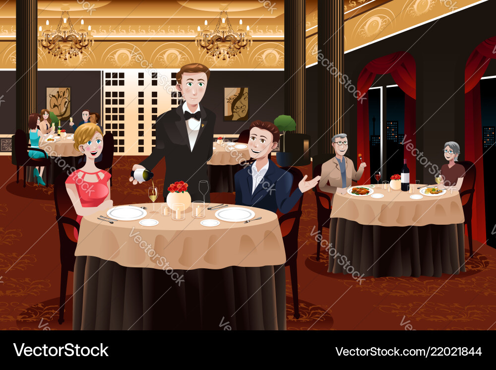 Waiter serving customers Royalty Free Vector Image
