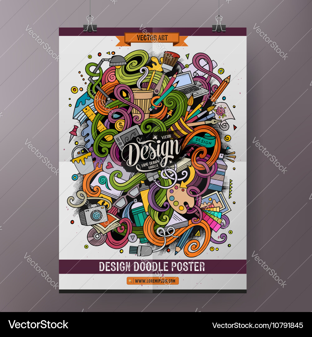 Cartoon doodles design poster template Royalty Free Vector