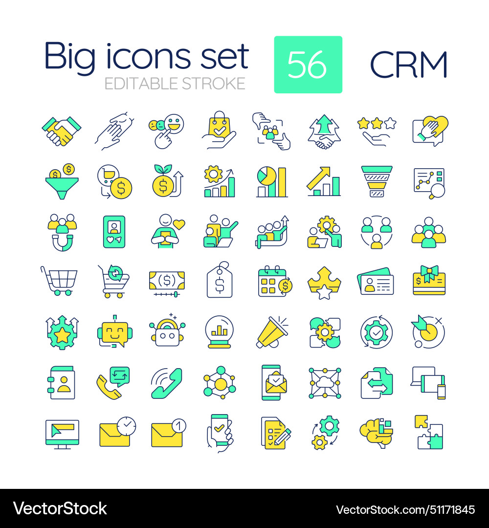 Crm rgb color icons set Royalty Free Vector Image