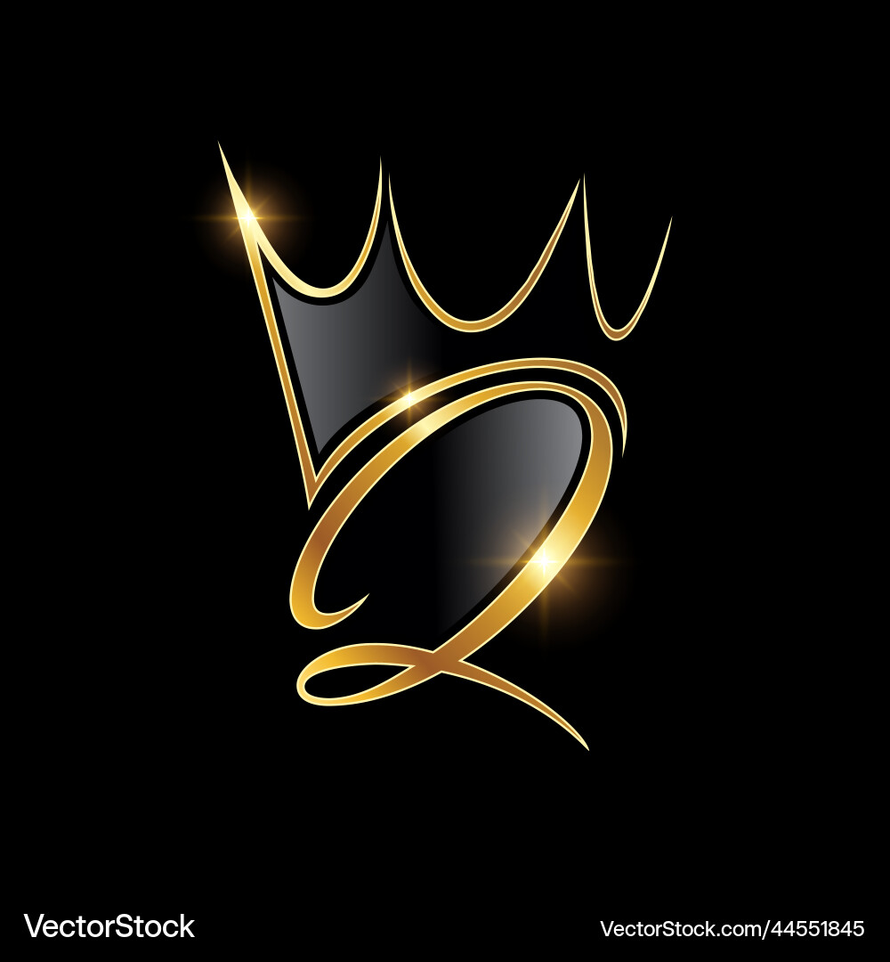 Gold monogram crown logo initial letter q Vector Image