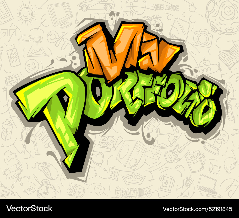 My portfolio color lettering in graffiti Vector Image