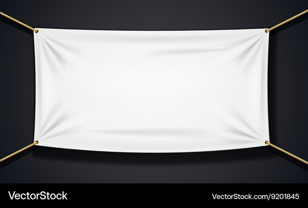 Textile banner with rope isolated on black Vector Image