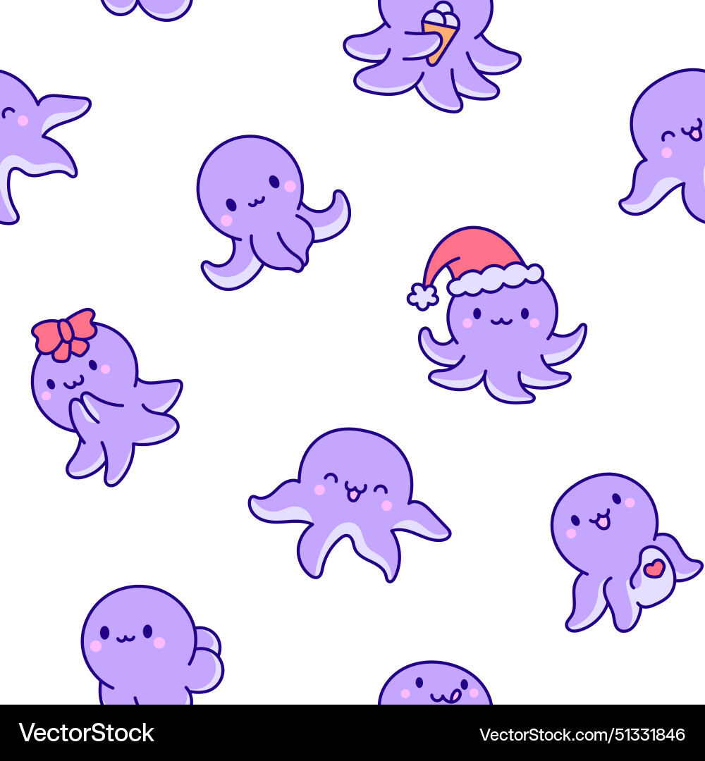 Cute kawaii happy octopus seamless pattern Vector Image
