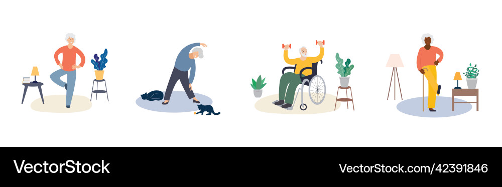 Elderly active seniors set cartoon style Vector Image