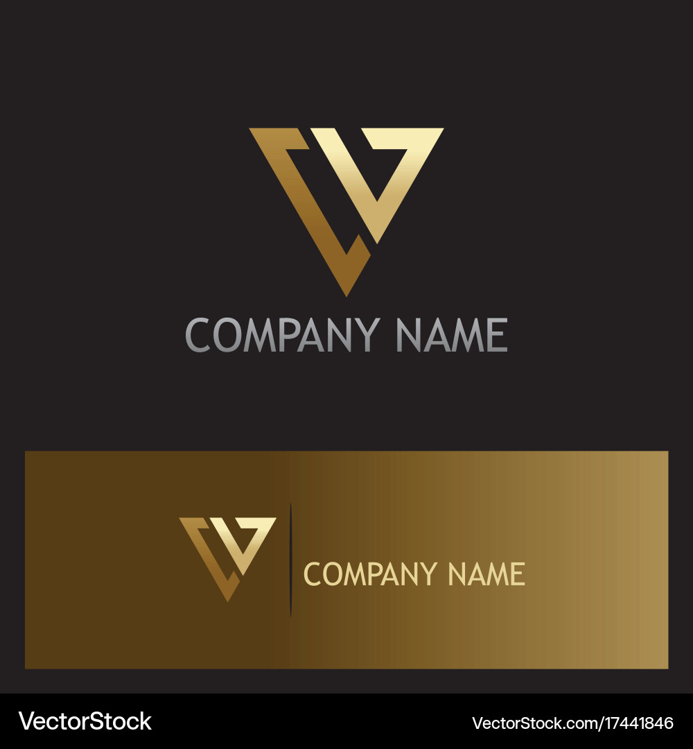 Letter v triangle gold logo Royalty Free Vector Image