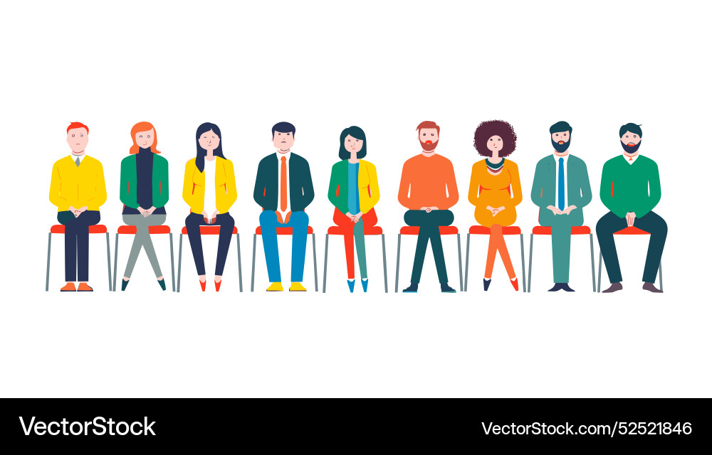Meeting diverse group sitting chairs talking Vector Image