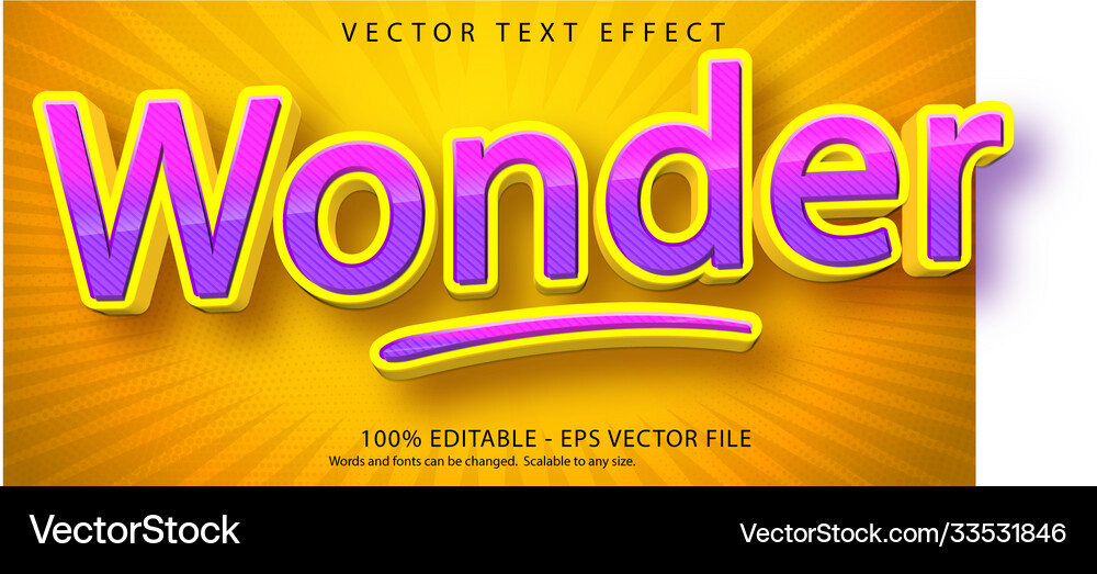 Wonder text cartoon style editable effect Vector Image