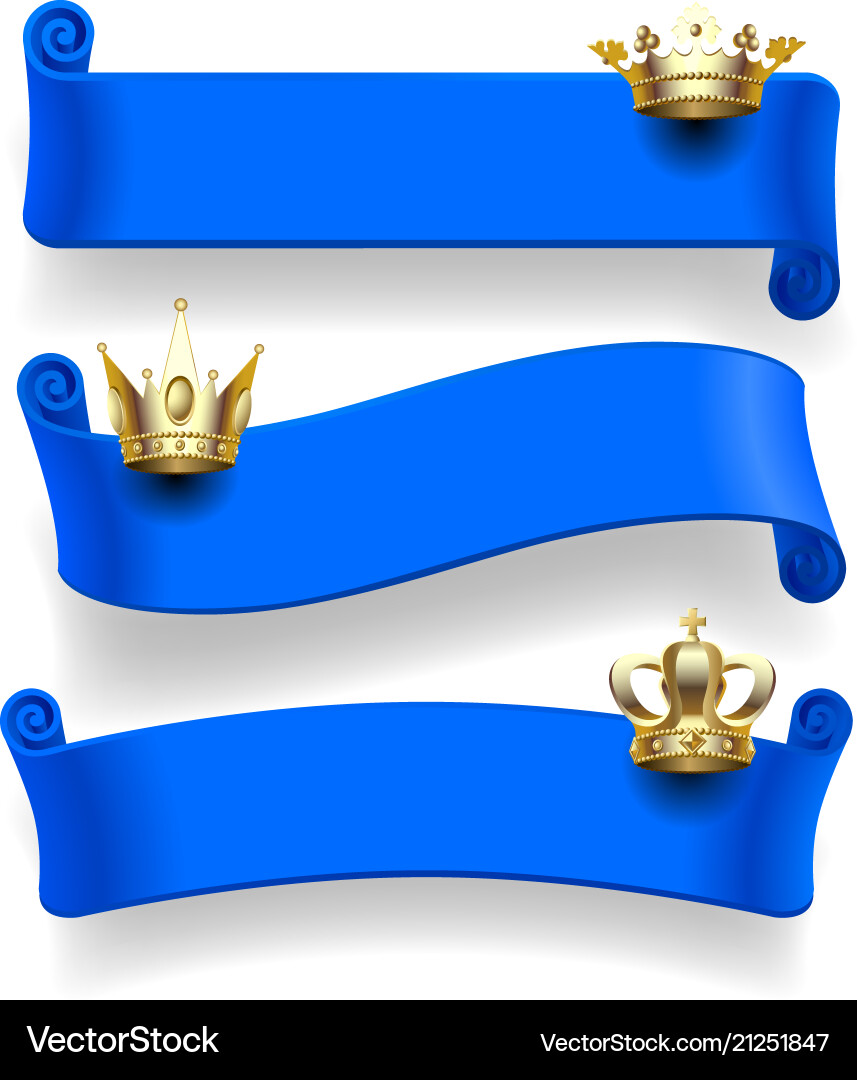 Blue ribbons with gold crowns Royalty Free Vector Image