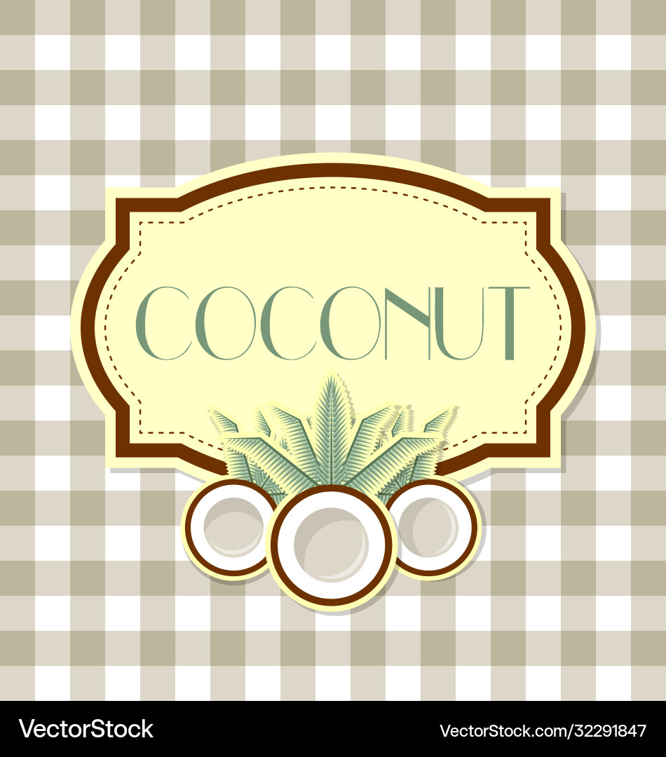 Coconut label on squared background Royalty Free Vector