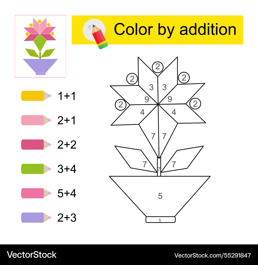 Coloring pages color by addition Royalty Free Vector Image