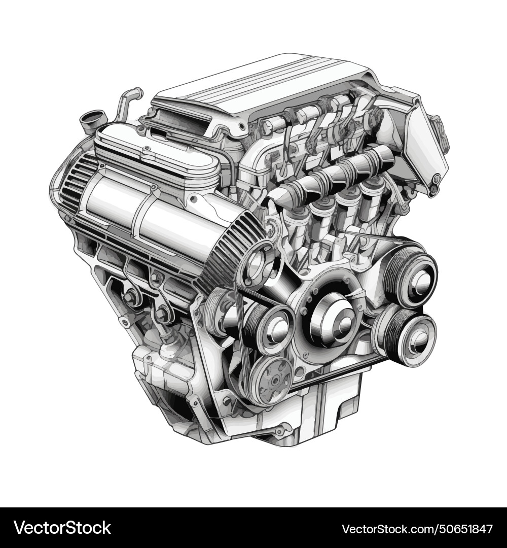 Geringe Detailansicht v8 motor front view Vektorbild