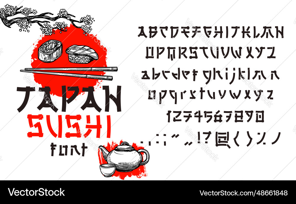 Asian japanese font oriental hieroglyph type Vector Image