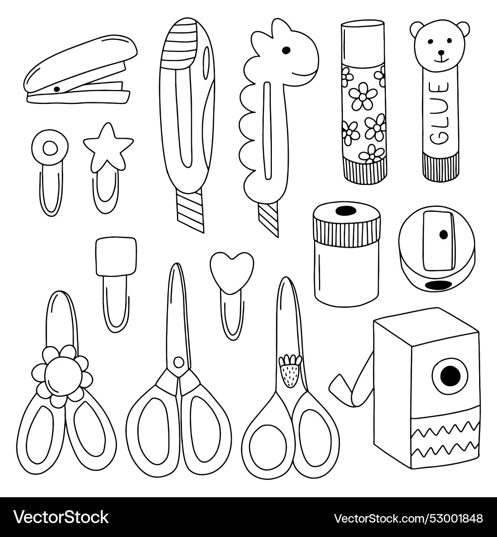 Doodle stationery set Royalty Free Vector Image