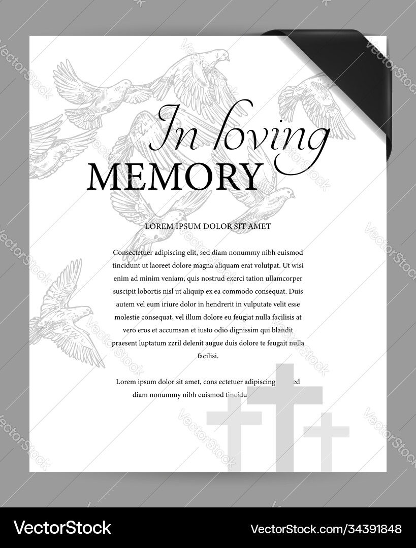 Funereal card template with ribbon and bird Vector Image