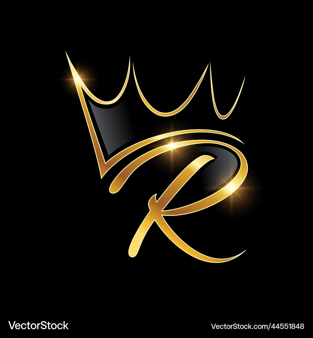 Gold monogram crown logo initial letter r Vector Image