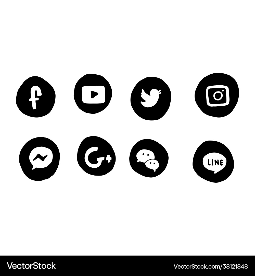 Hand drawn social media logo set facebook youtube Vector Image