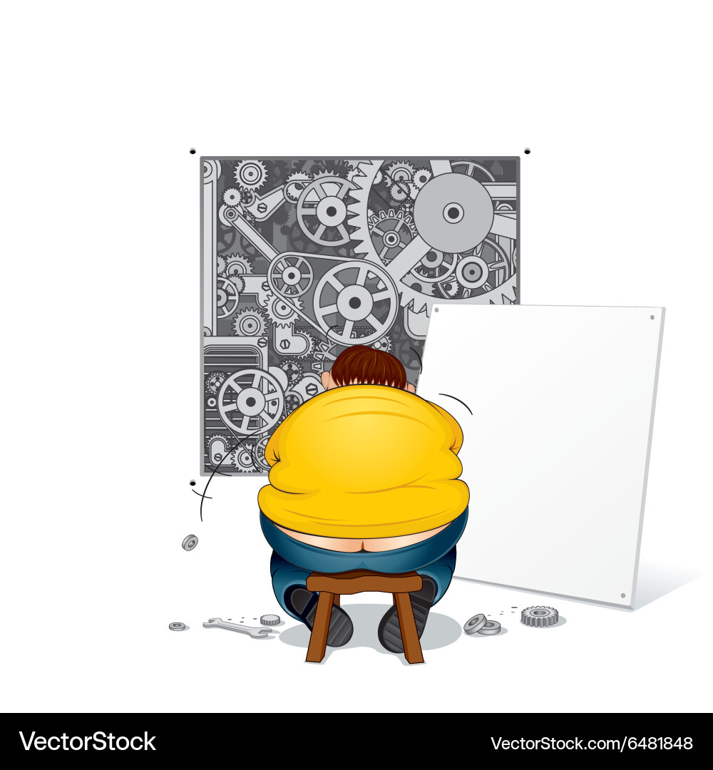 Mechanic working with mechanism repairing engine Vector Image