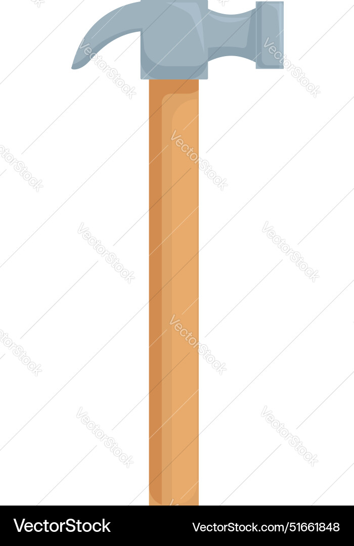 Metal hammer with wooden handle standing upright Vector Image