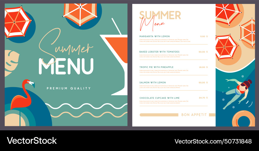 Retro summer restaurant menu design with cocktail Vector Image