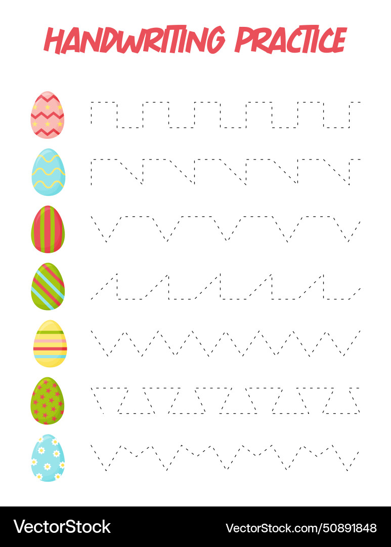 Tracing lines with eggs handwriting practice Vector Image