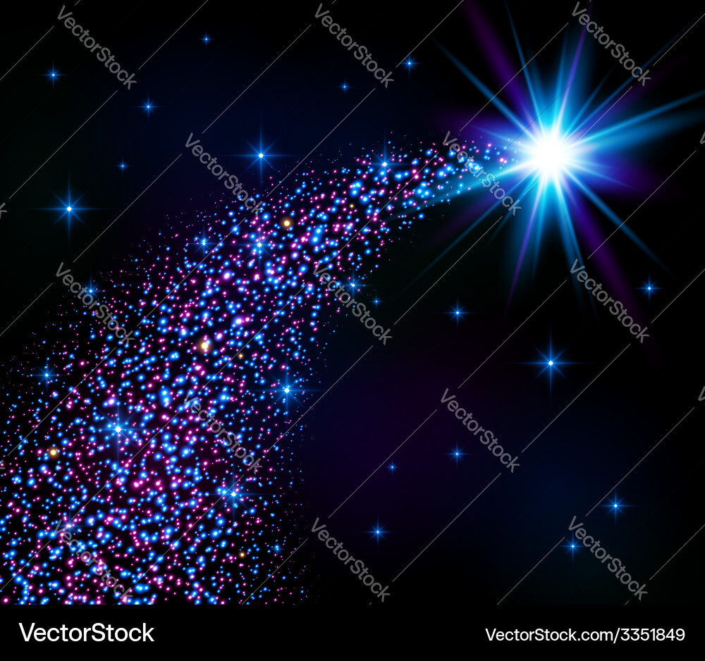 Blue shining flying star with colorful dust tail Vector Image