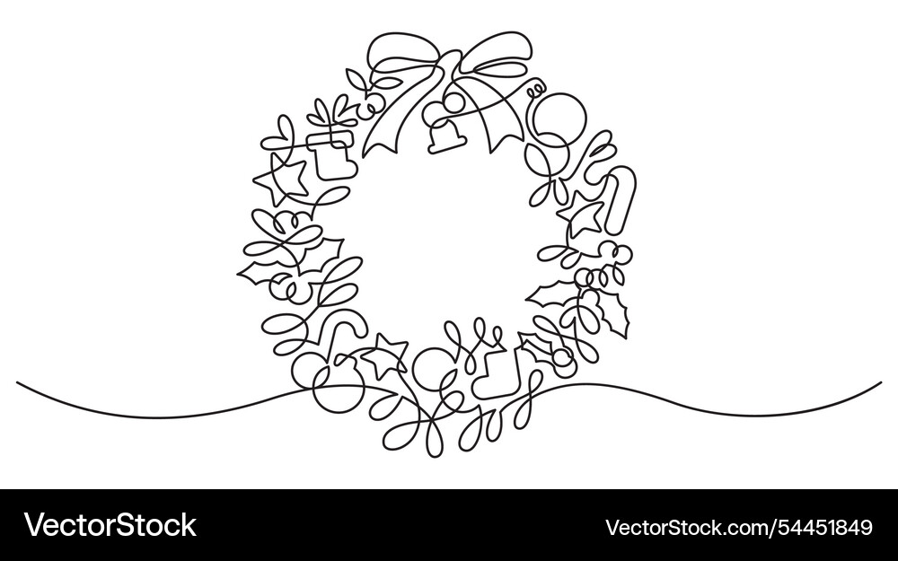 Christmas wreath decoration hanging one line Vector Image