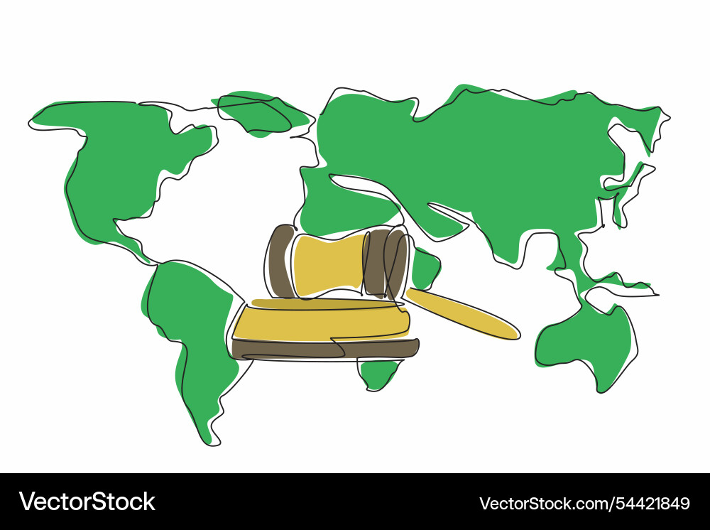 Continuous one line drawing gavel and stand Vector Image