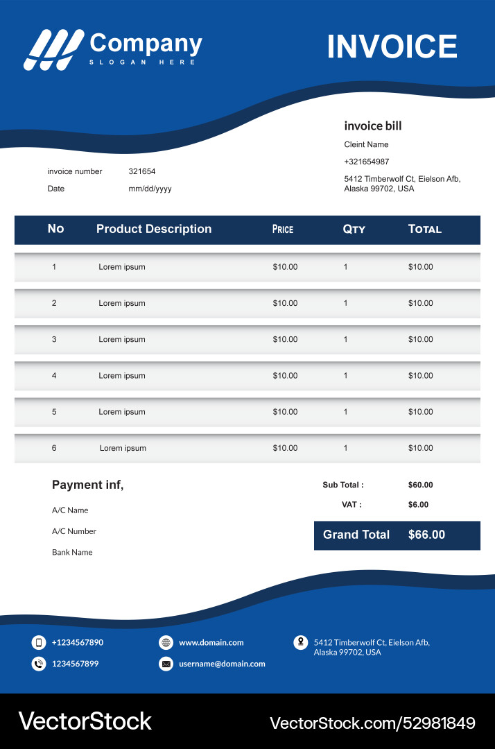 Invoice template bill memo Royalty Free Vector Image