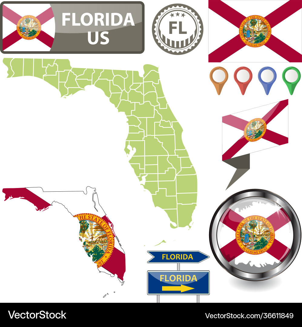 Map florida us Royalty Free Vector Image - VectorStock