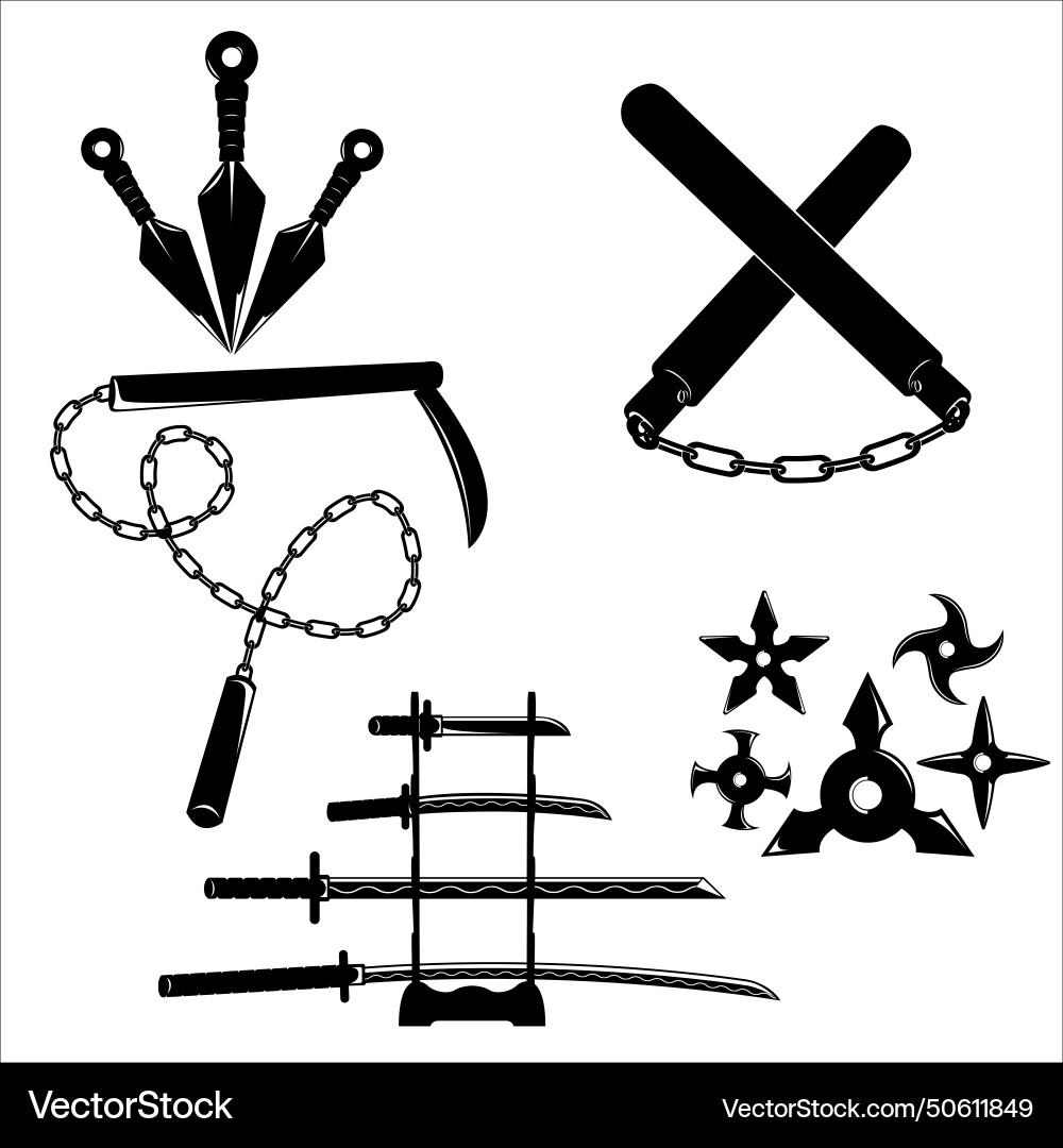 Ninjutsu weapons silhouettes Royalty Free Vector Image Ninjutsu weapons silhouettes Royalty Free Vector Image
