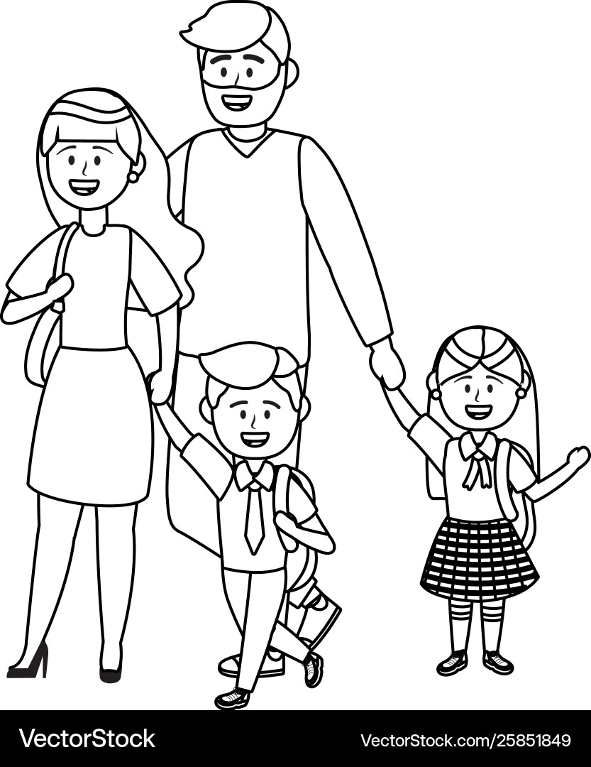Parents with kids going to school design Vector Image