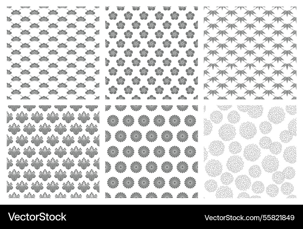 Seamless japanese vintage pattern set Royalty Free Vector