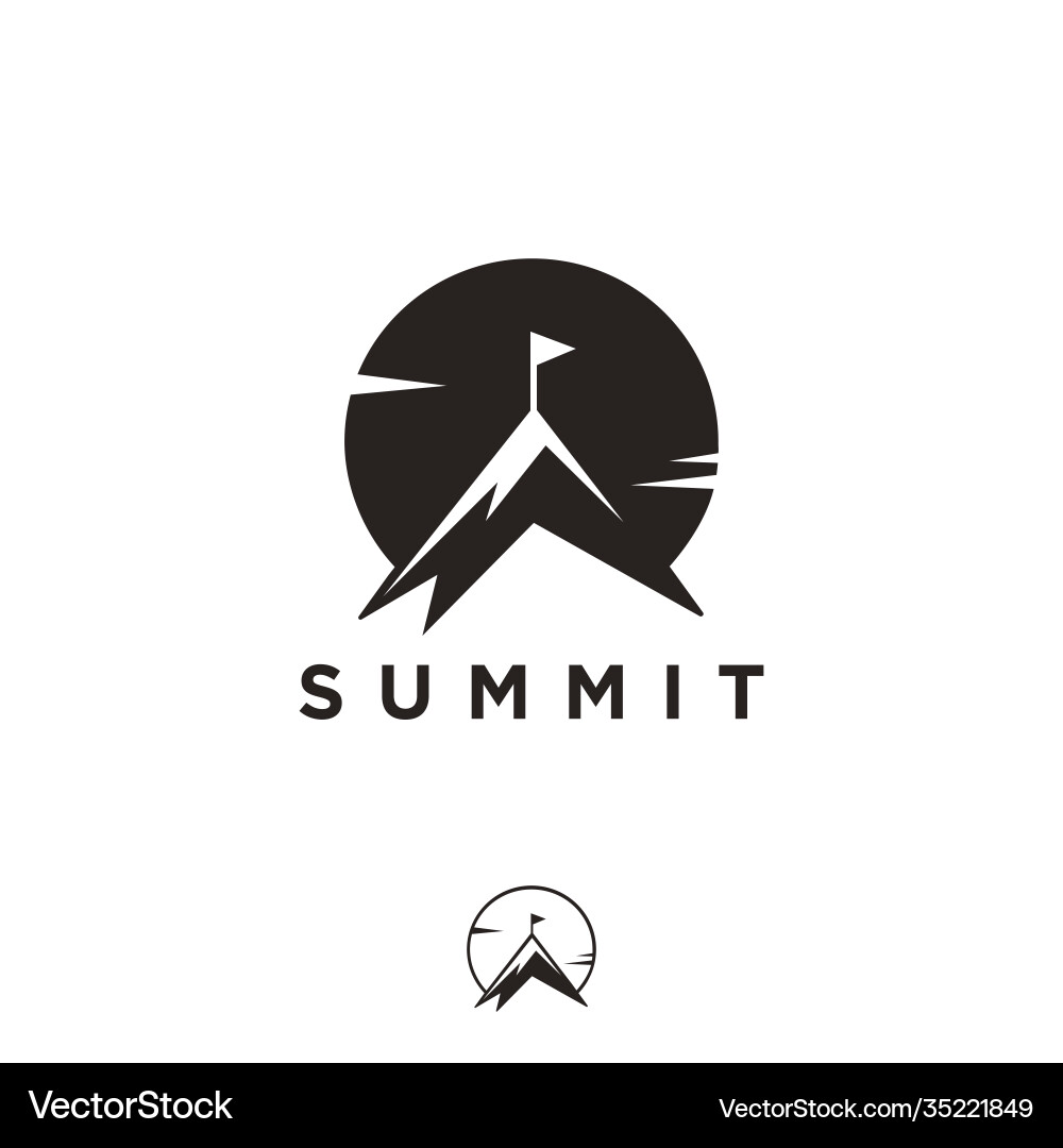 Simple summit and sun logo mountain peak Vector Image