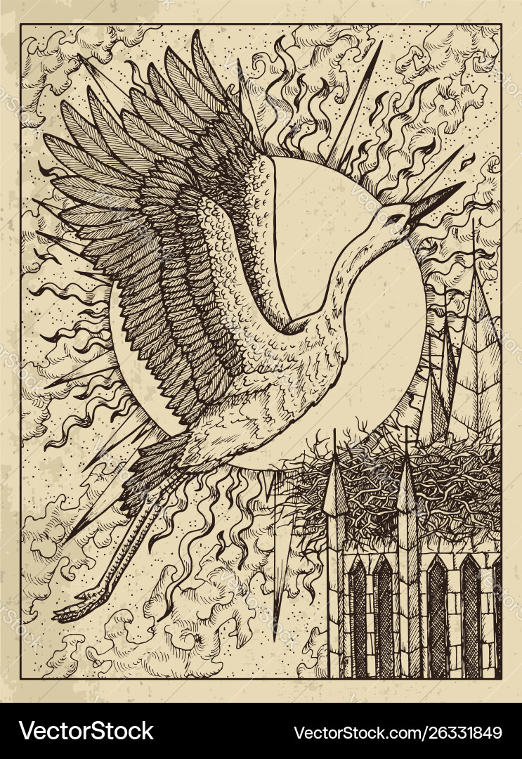 Stork mystic concept for lenormand oracle tarot Vector Image