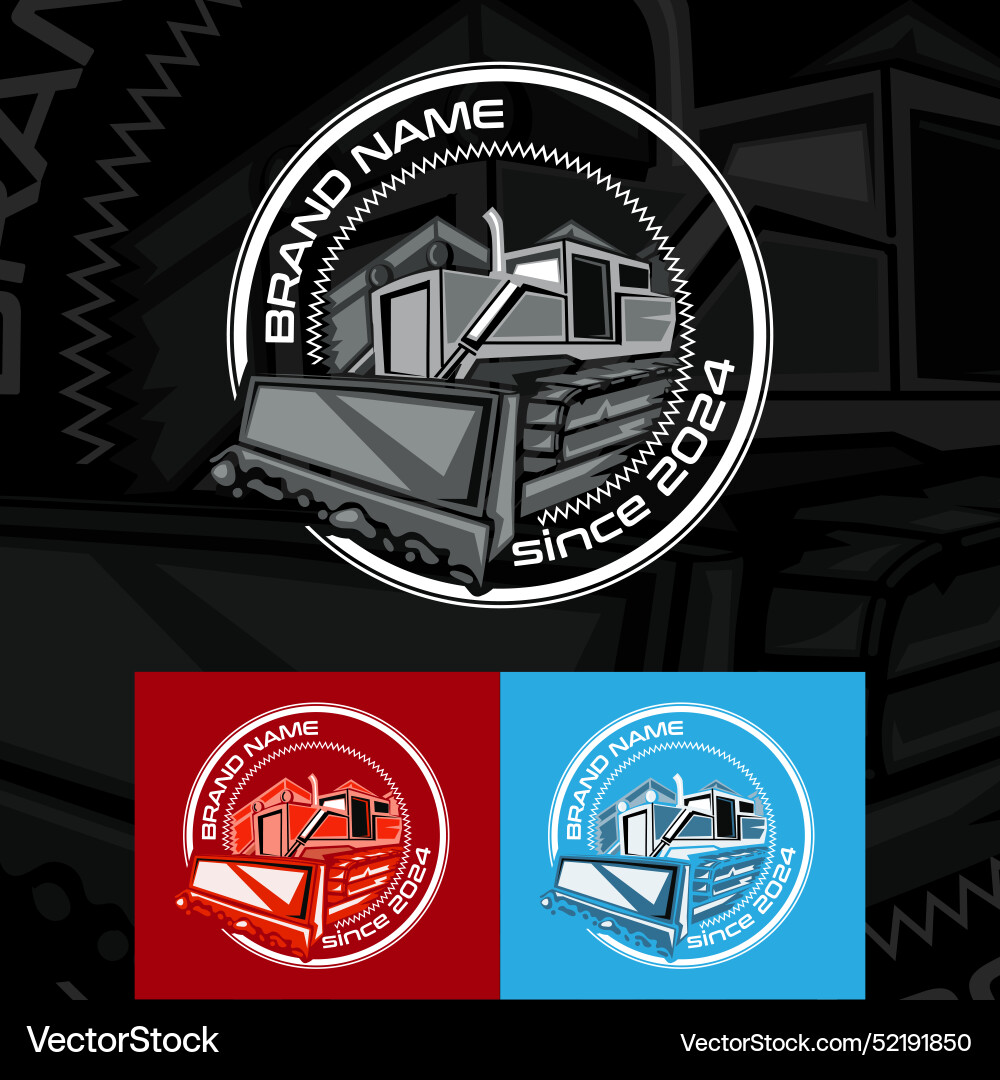 Bulldozer work company logo on a black background Vector Image