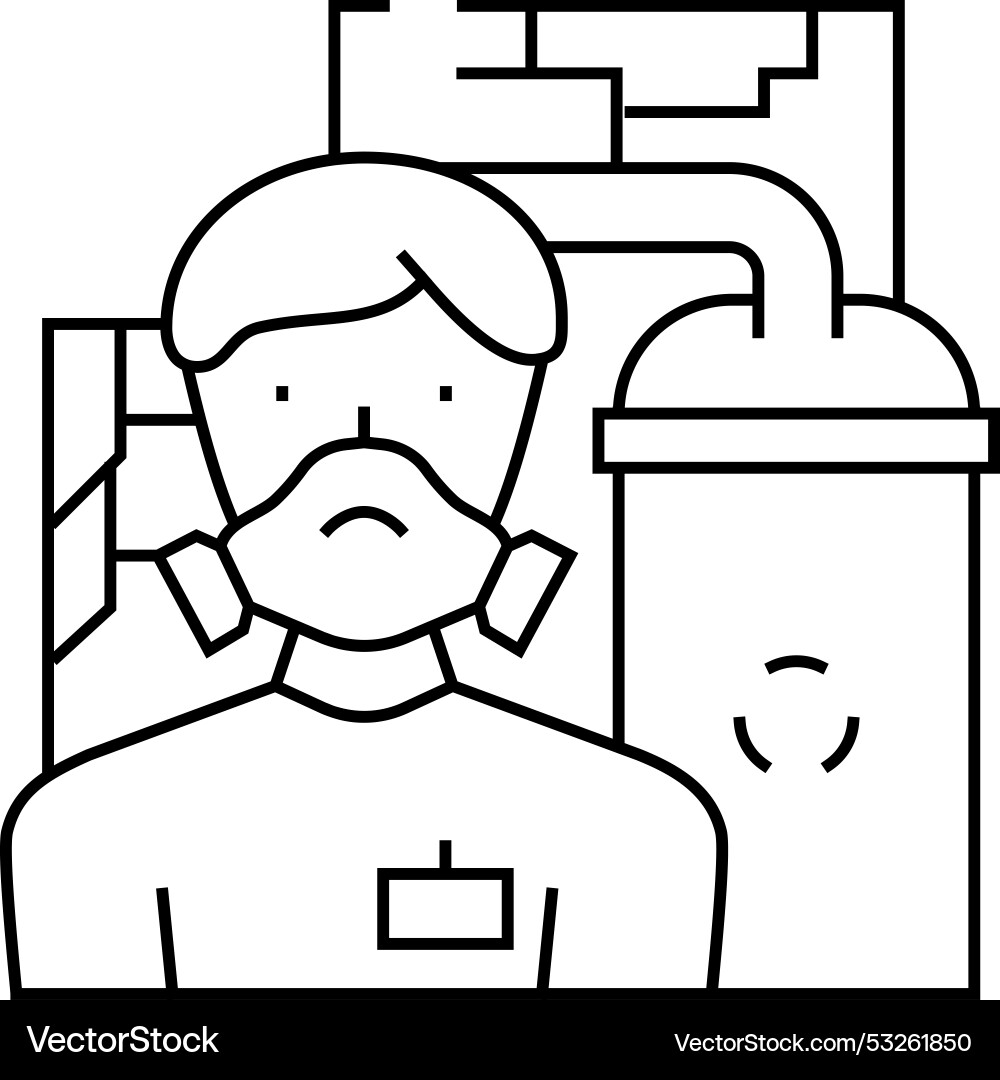 Nuclear power plant worker energy line icon Vector Image
