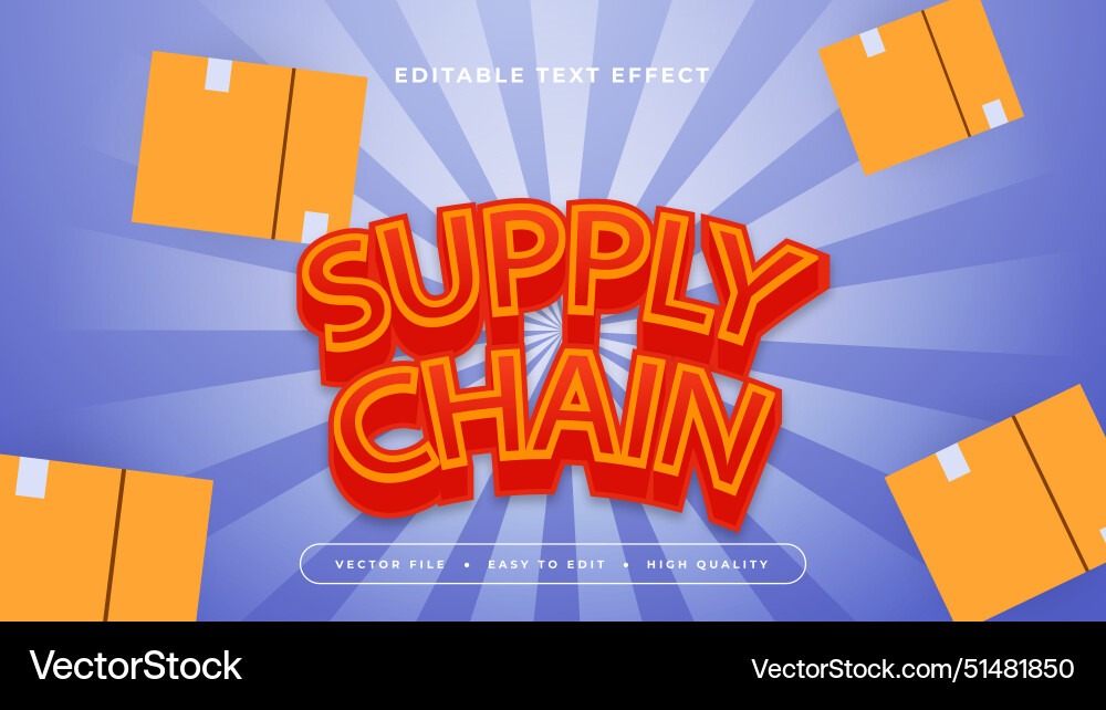 Orange red and blue supply chain 3d editable text Vector Image