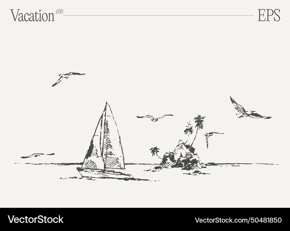 Tropical Sailboat Beach Scene Royalty Free Vector Image