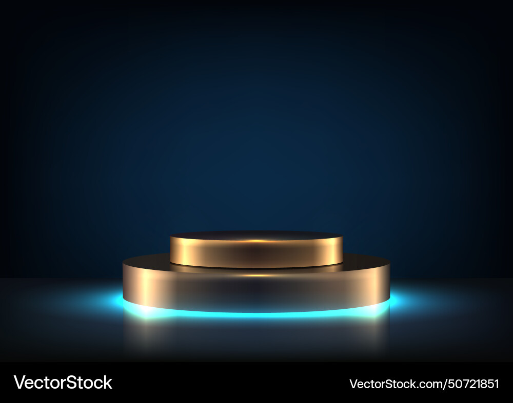 3d gold podium illuminated by a blue spotlight Vector Image