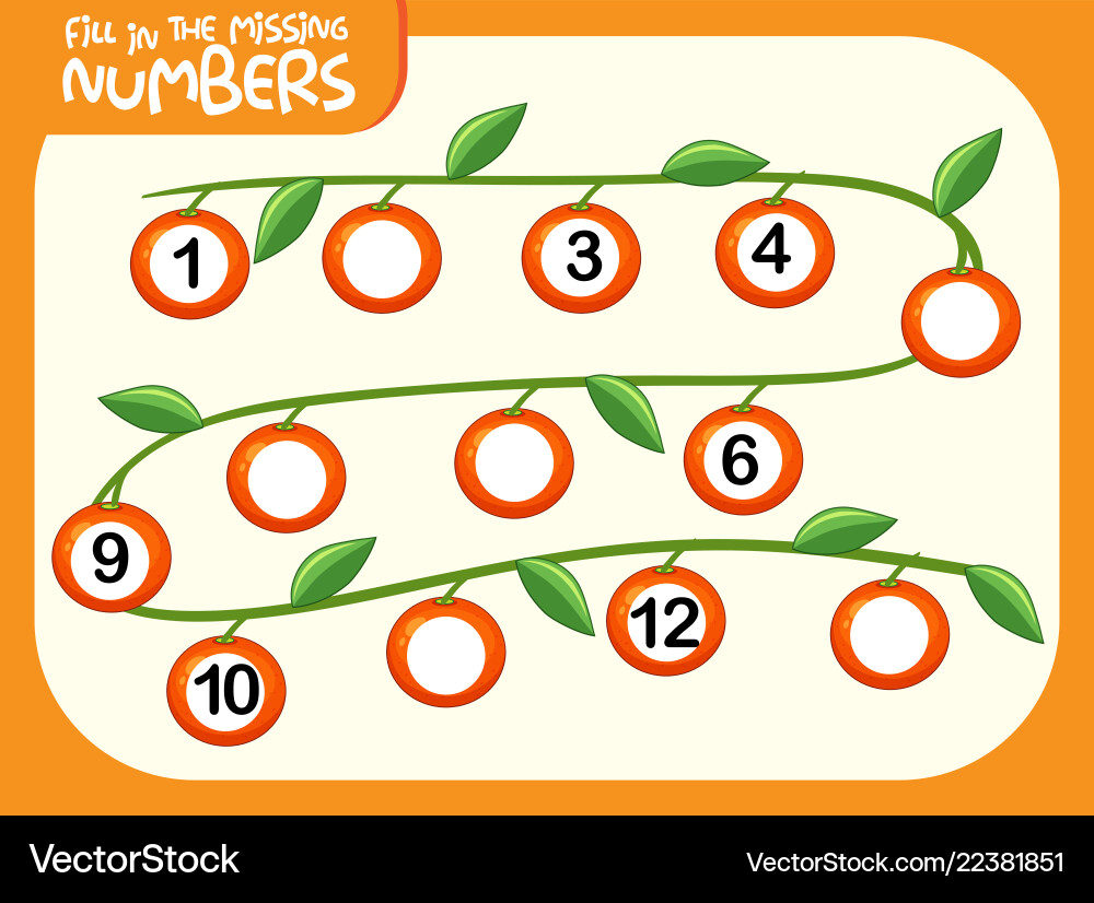 Fill missing number worksheet Royalty Free Vector Image
