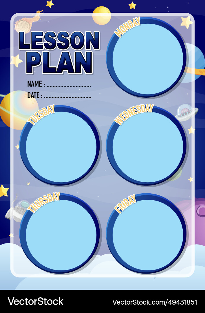Montag bis Freitag Unterrichtsplan Lizenzfreies Vektorbild
